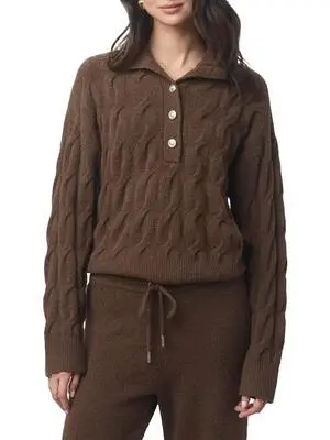Splendid Cable Knit Half Placket Sweater Truffle Brown