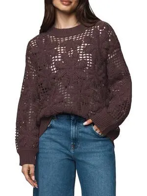 Splendid Magnolia Floral Open Stitch Sweater - Washed Plum