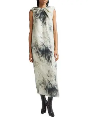 Brandon Maxwell The Margaux Fur Print Silk Maxi Dress - Grey/ivory Fur Print