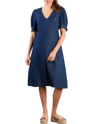 WASH LAB DENIM Blossom Puff Sleeve Denim Dress - Blossom Blue