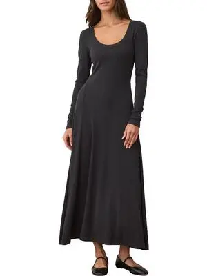 Marine Layer Lexi Long Sleeve Rib Fit & Flare Maxi Dress - Black