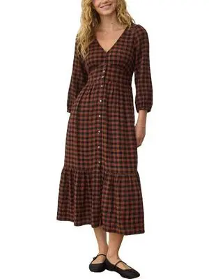 Marine Layer Plaid Long Sleeve Maxi Dress - Espresso Gingham