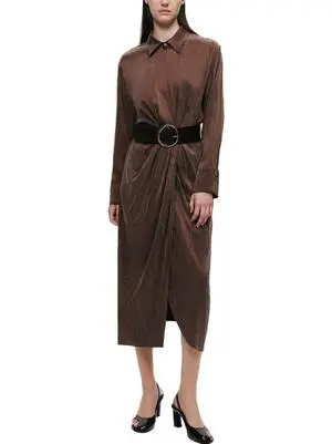 NOCTURNE Belted Draped Maxi Dress - Brown