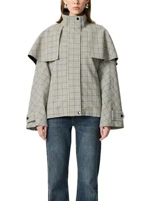 NOCTURNE Belted Glen Check Cape Trench - Multi-colored