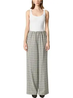 NOCTURNE Plaid Wide-leg Drawstring Trousers - Multi-colored