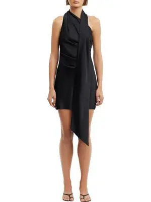 Significant Other Nadia Asymmetric Drape Mini Dress - Black