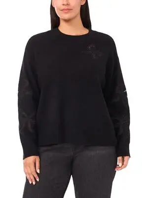 CECE DUPRAZ Lace Bow Inset Crewneck Sweater - Black