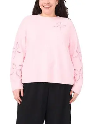 CECE DUPRAZ Lace Bow Inset Crewneck Sweater - Pink Horizon