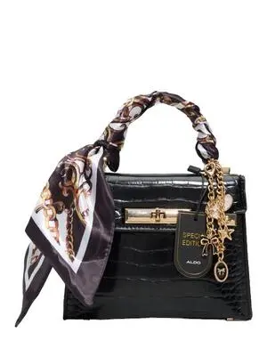 Aldo Faux Leather Satchel With Charms Black