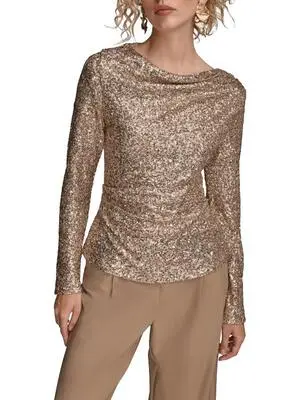 Donna Karan New York Sequin Pleated Shoulder Top - Pale Gold