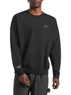 Brixton Oversized Embroidered Cotton Fleece Crewneck Sweatshirt - Black