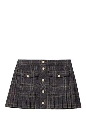Maje Checked Pleated Woven Mini Skirt - Grey