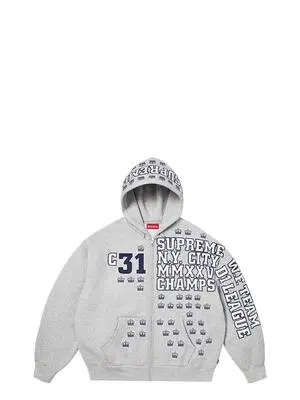 Supreme League Champs Zip Up Hooded Sweatshirt - Grey