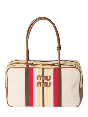 Miu Miu Beau Canvas And Leather Bag - Tan