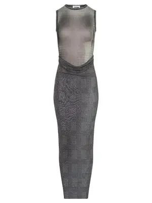 JEAN PAUL GAULTIER Mesh Long Dress Double Layer Printed Body Shadow And Prince Of Wales - Grey
