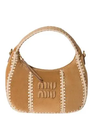 Miu Miu Suede Crochet Shoulder Bag - Brown