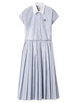 Miu Miu Striped Poplin Midi Dress - White