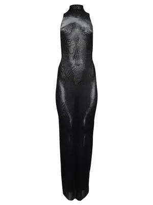 Jean Paul Gaultier Mesh High Neck Long Dress - Black