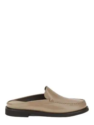 Brunello Cucinelli Leather Flat Mules - Beige