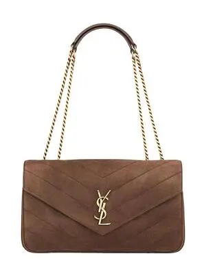 Saint Laurent Loulou Medium In Matelass Suede - Brown Coffee