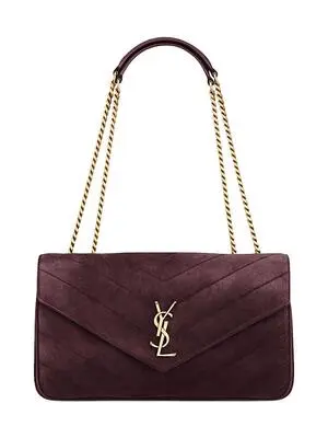 Saint Laurent Saint Laurent Loulou Medium Matelass Suede Shoulder Bag Dark Brown