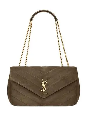 Saint Laurent Saint Laurent Loulou Medium Matelass Suede Shoulder Bag Light Musk