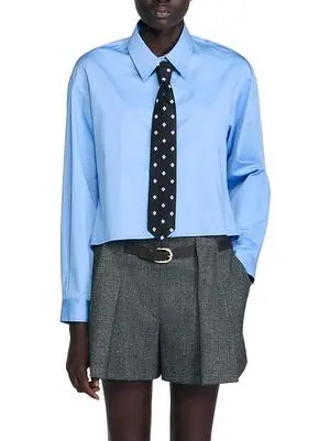 Sandro Detachable Tie Cropped Shirt - Blue