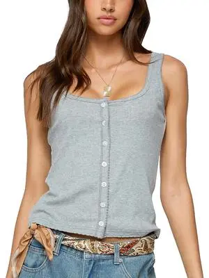 EDIKTED Pointelle Button Up Tank Top - Gray-melange