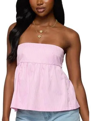 EDIKTED Strapless Striped Babydoll Top - Light Pink