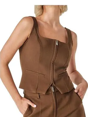Nasty Gal Zip Front Tailored Top - Chocolate