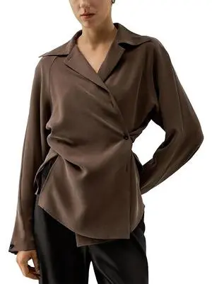Lilysilk Sand-washed Silk Multi-positional Shirt - Toffee