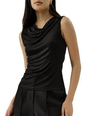 Lilysilk Silk Jersey Cowl-neck Sleeveless Top - Black