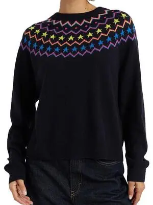 Chinti & Parker Wool Cashmere Star Yoke Crewneck Sweater - Navy