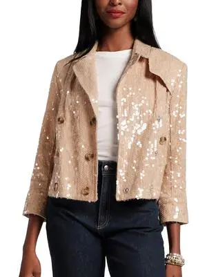 FRANCES VALENTINE Sequin Moto Jacket - Champagne