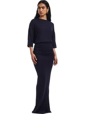 NINETY PERCENT Leah Ruched Maxi Skirt - Darkest Navy