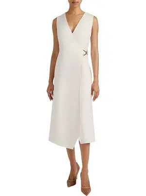 Santorelli Ursa Sleeveless Faux Wrap Dress With Metal Buckle - Sandstone