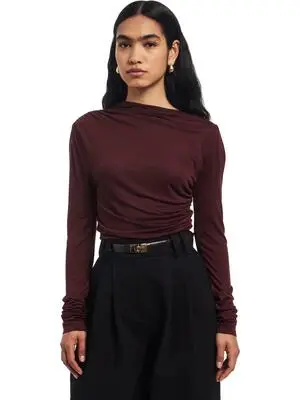 NINETY PERCENT Iphis Draped Long-sleeve Top - Bordeaux