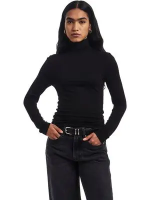NINETY PERCENT Soft Roll Neck Long Sleeve Top - Black