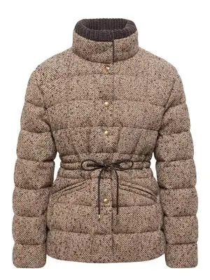 Moncler Antigony Wool Blend Short Down Jacket - Brown