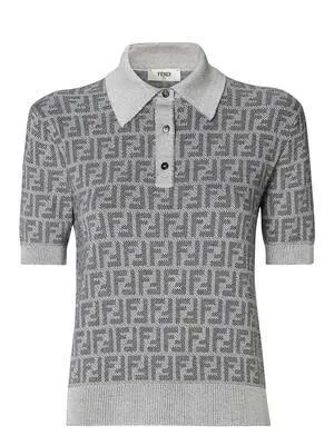 Fendi Short-sleeved Jacquard Polo Shirt - Grey