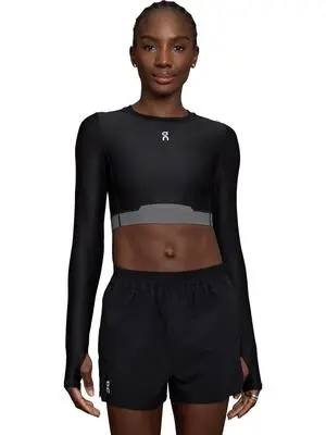 On Train Long Sleeve Crop Top - Black