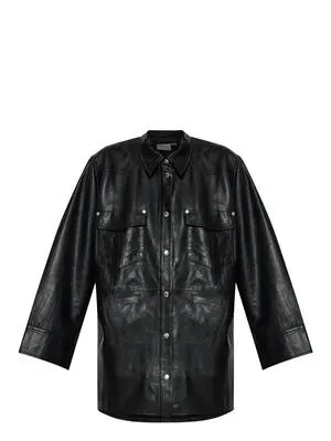 GESTUZ Leather Shirt With Snap Fasteners - Black
