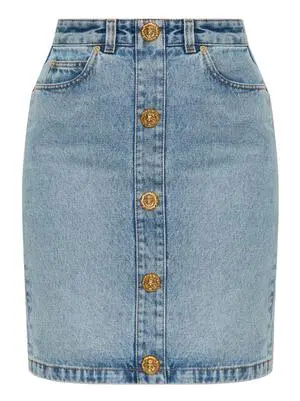 Balmain Pencil Denim Skirt With Decorative Buttons - Blue