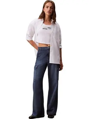 Calvin Klein Tencel Blend Wide Leg Cargo Jeans - Soft Surf