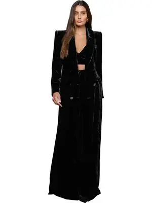 L'Agence Stormi Velvet Tuxedo Maxi Dress - Black