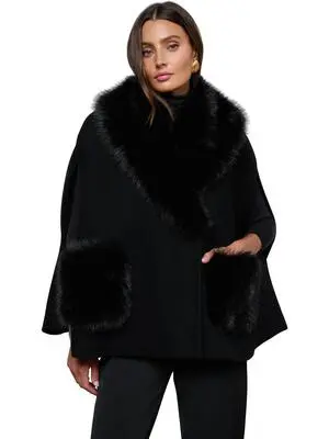 L'Agence Chana Faux Fur Cape - Black