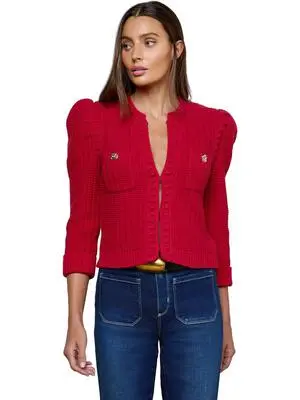 L'Agence Delli Cropped Cardigan - Engine Red/gold