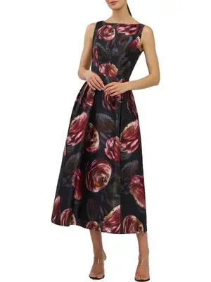 KAY UNGER Elsa Floral Jacquard Fit & Flare Dress - Primrose/onyx
