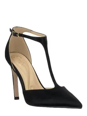 Jessica Simpson Willna T-Strap Pointed Toe Pumps Black Satnll