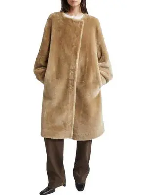 TOTÊME Collarless Shearling Overcoat Rye